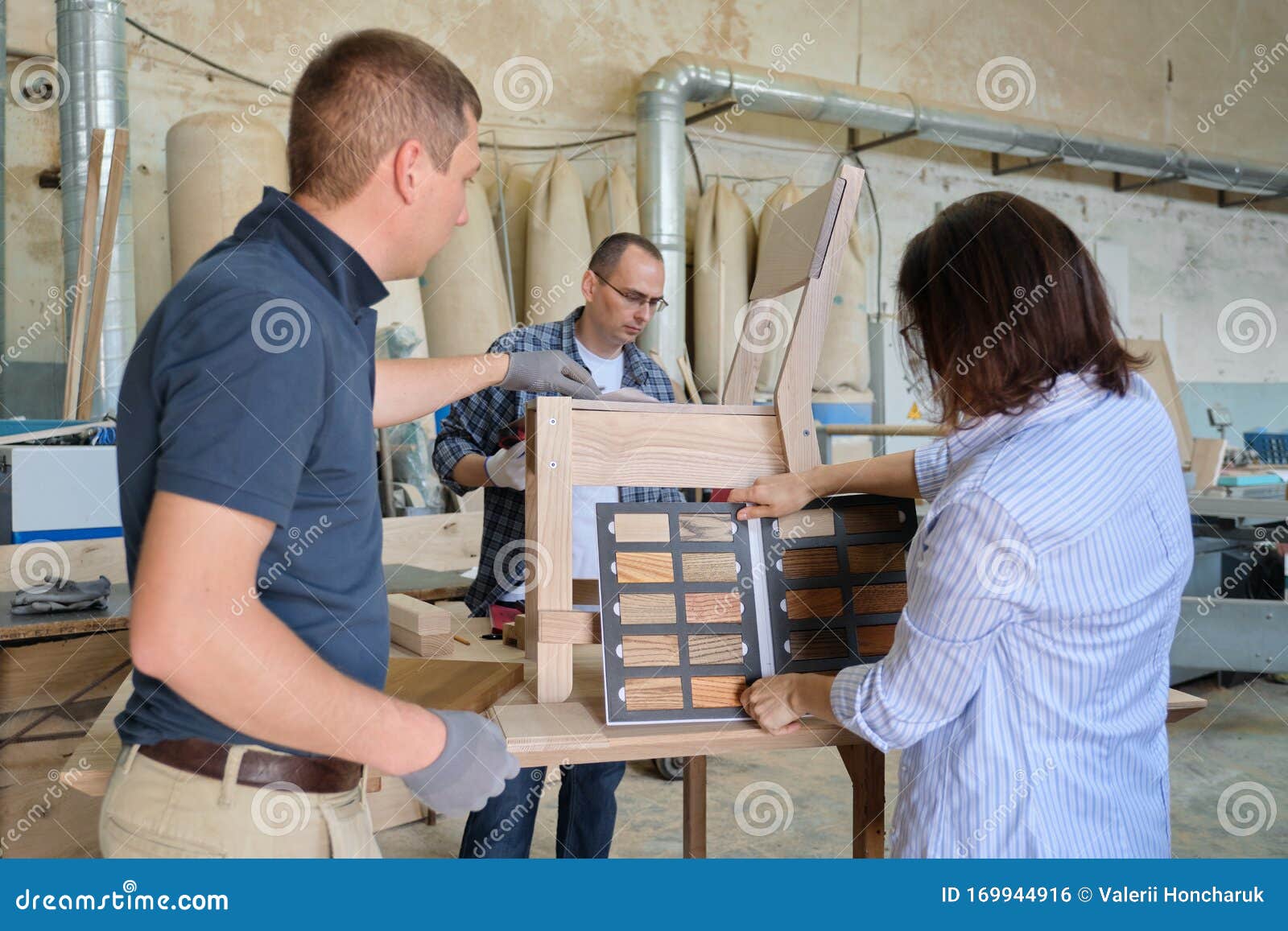 Team of Woodworking Workshop Workers are Discussing Stock Photo - Image ...