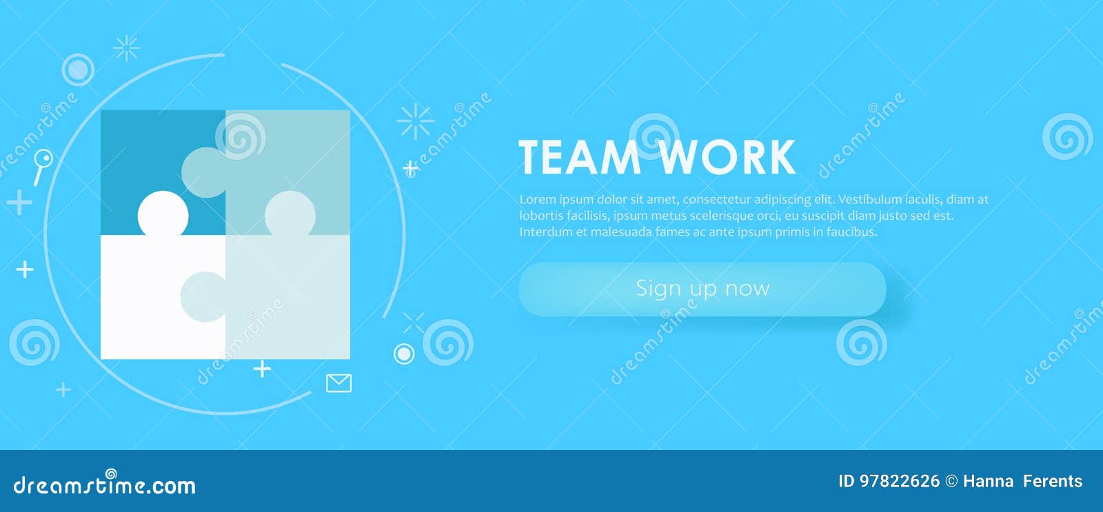 Team Work Banner. White Blue Set with Painted Puzzles Stock ...