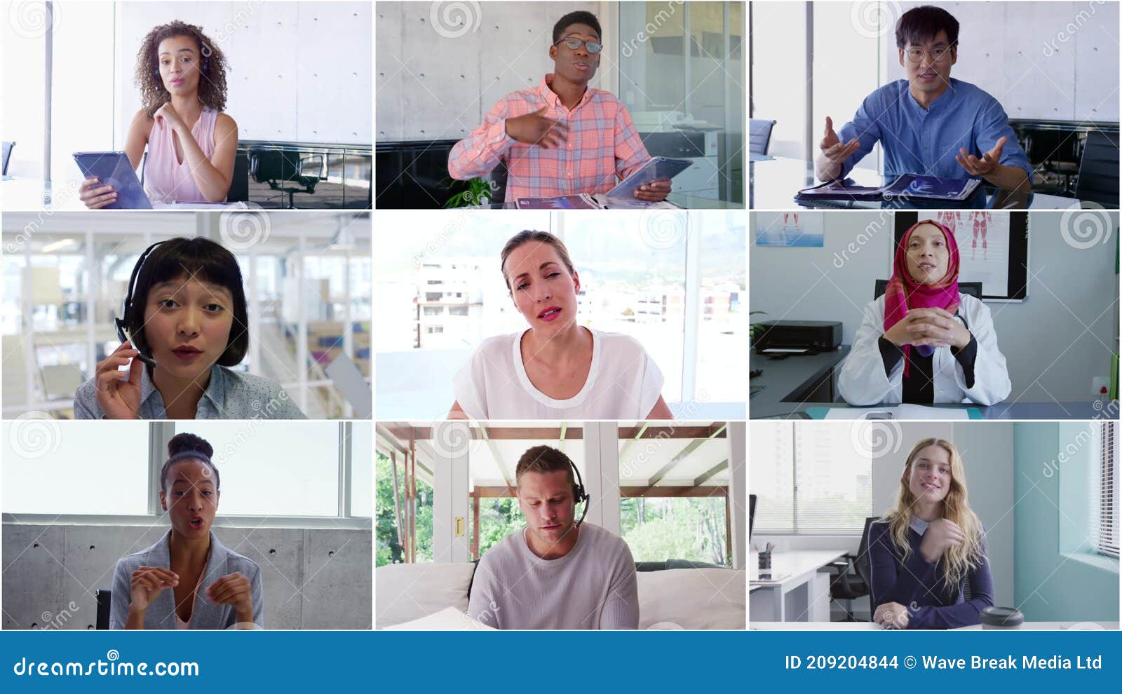 Team of Work Colleagues Displayed on Screens Talking on Video Call ...