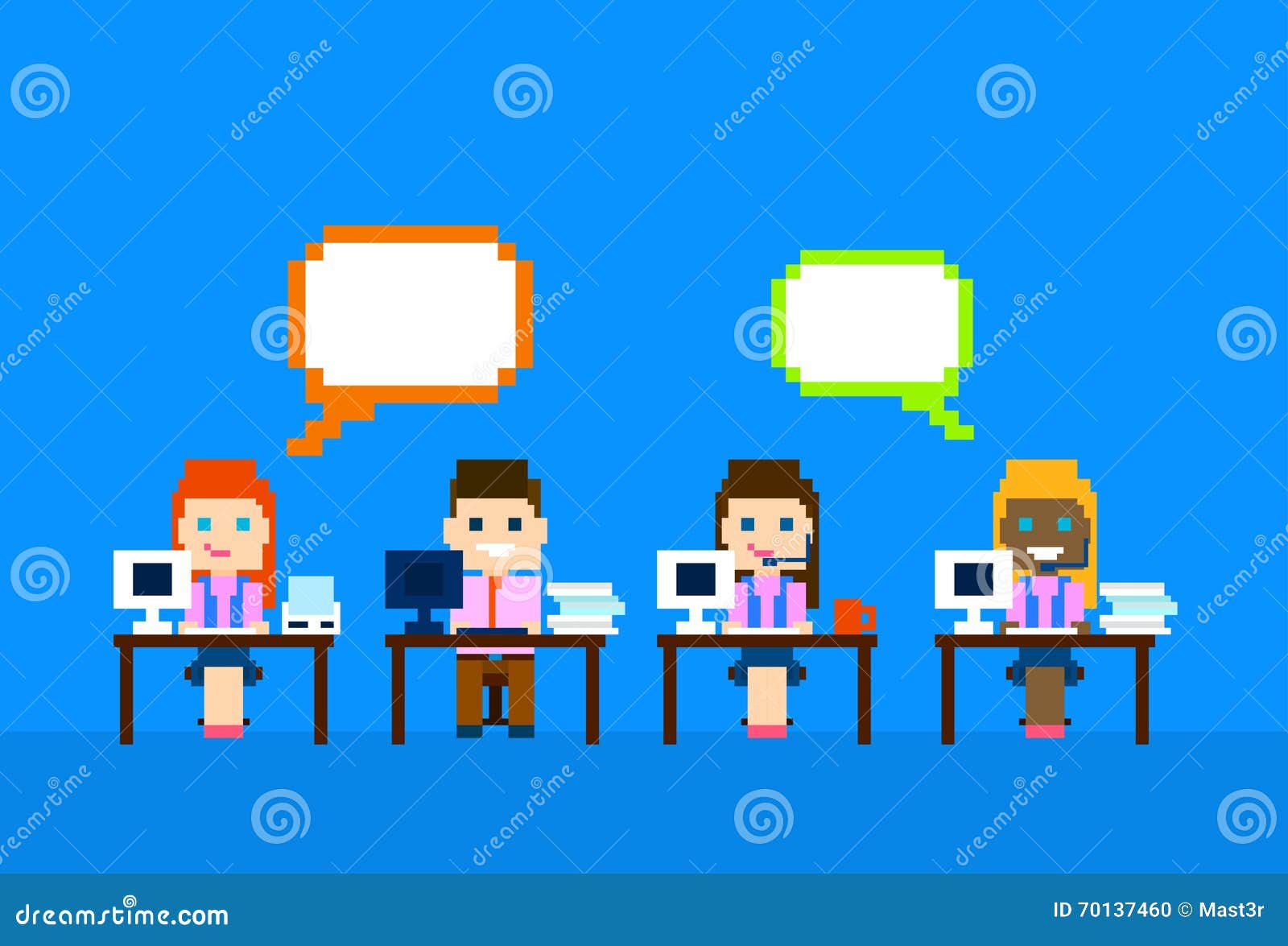 Team Work Computer, Man Woman Call Center Operators Customer Support ...