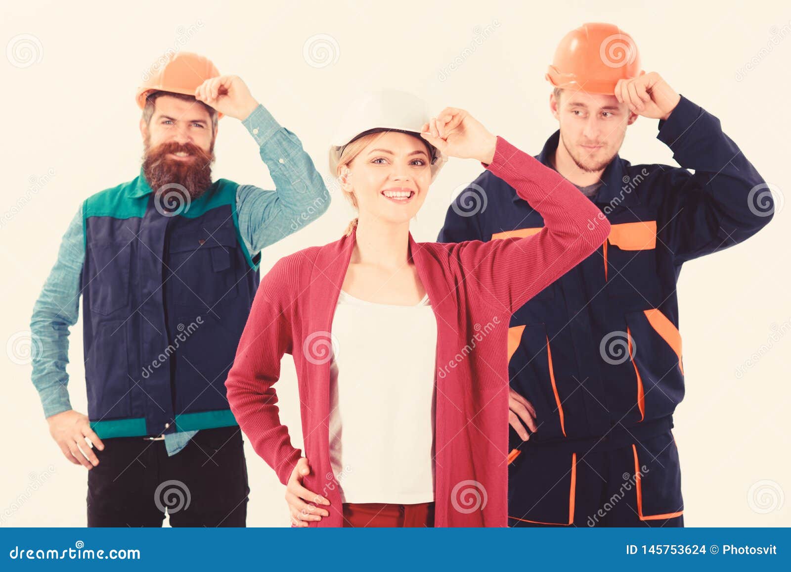 Team Work Concept. Builder, Engineer, Labourer, Repairman As Friendly ...