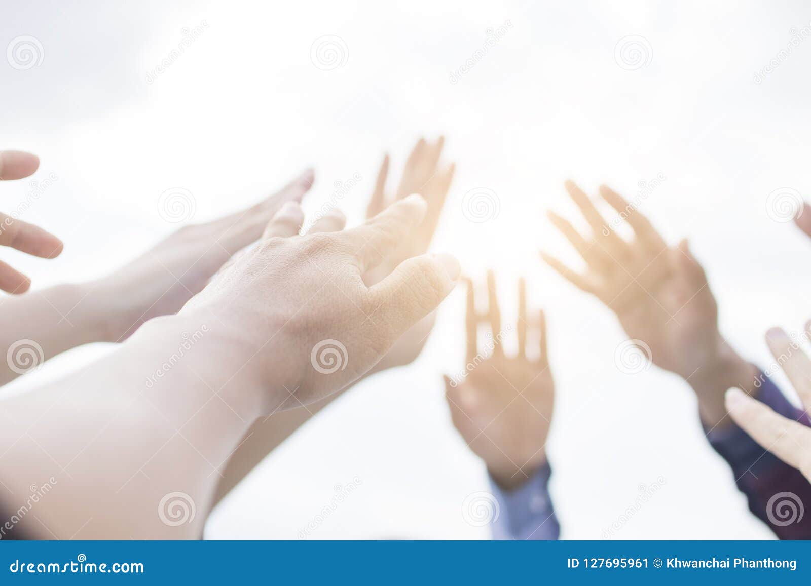 Team Work Concept, Group of Hand Raise and Show on Sky Stock Image ...