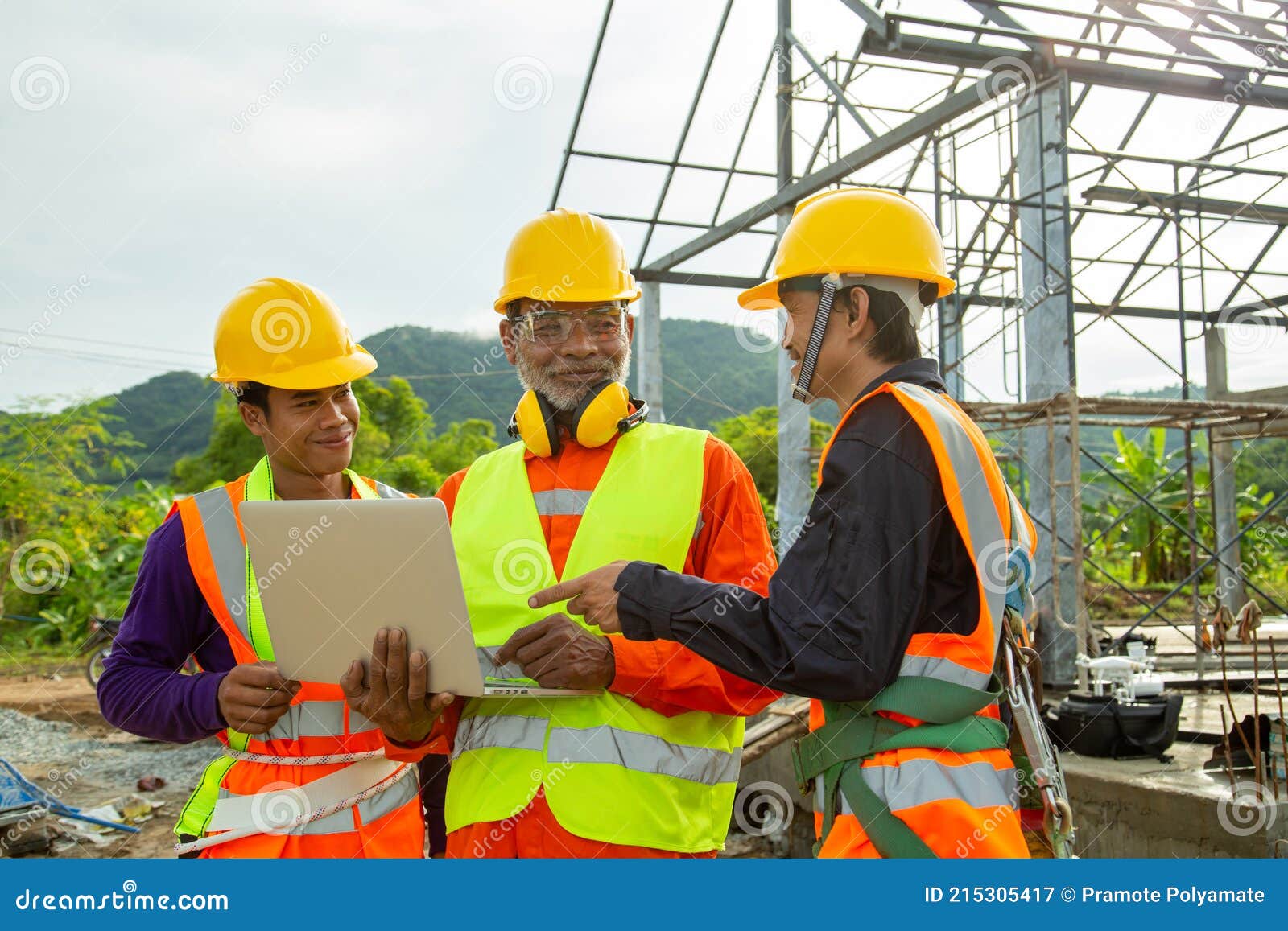 Team Work Construction Engineer Technician and Worker Control in the ...