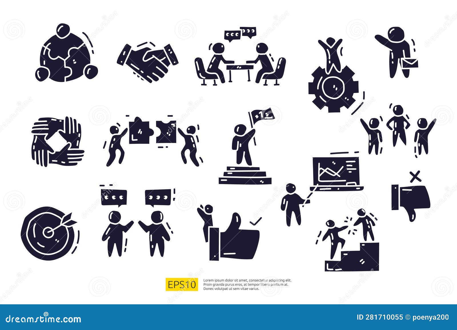 Team Work Doodle Solid Icon Vector Illustration. Stock Vector ...