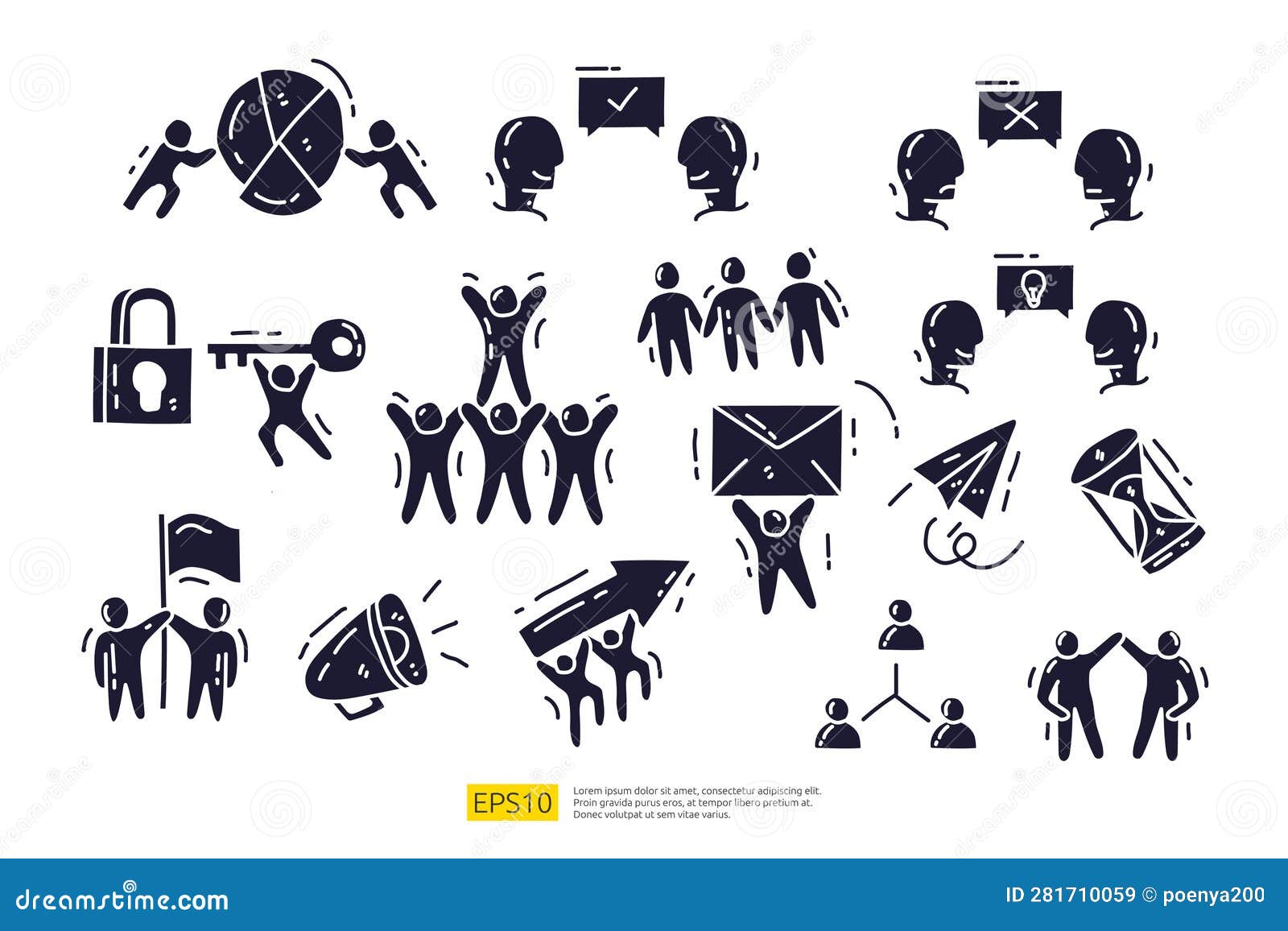 Team Work Doodle Solid Icon Vector Illustration. Stock Vector ...