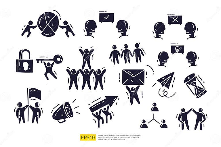 Team Work Doodle Solid Icon Vector Illustration. Stock Vector ...