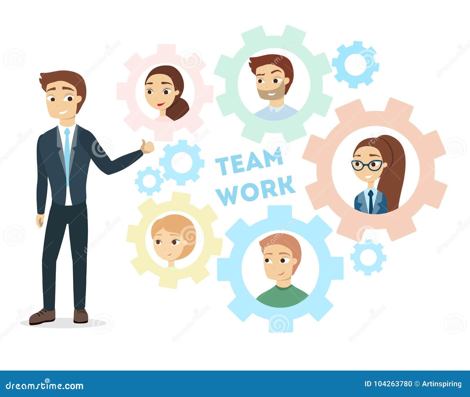 Team work gears. stock vector. Illustration of business - 104263780