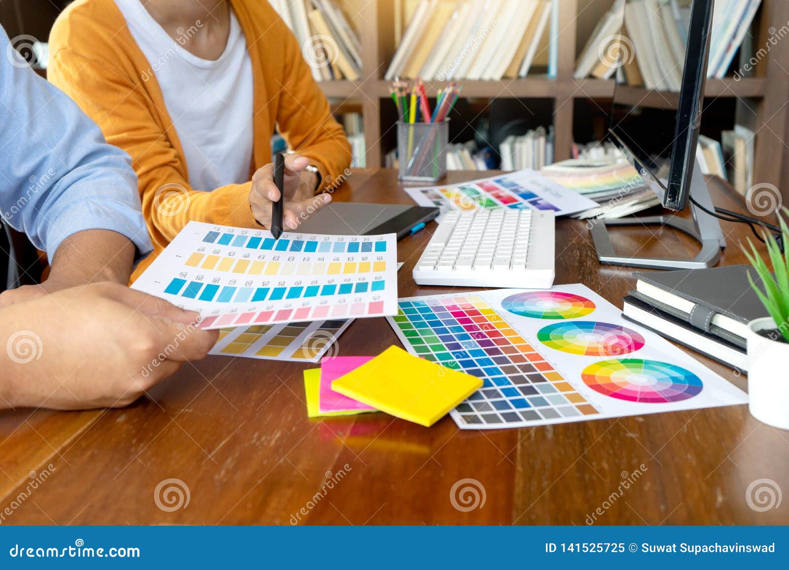 Team Work for Graphic Design Working on Wood Table Stock Image - Image ...