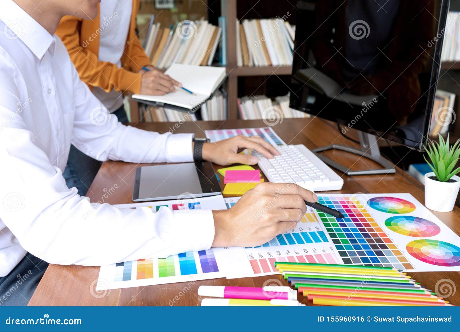Team Work for Graphic Design Working on Wood Stock Photo - Image of ...