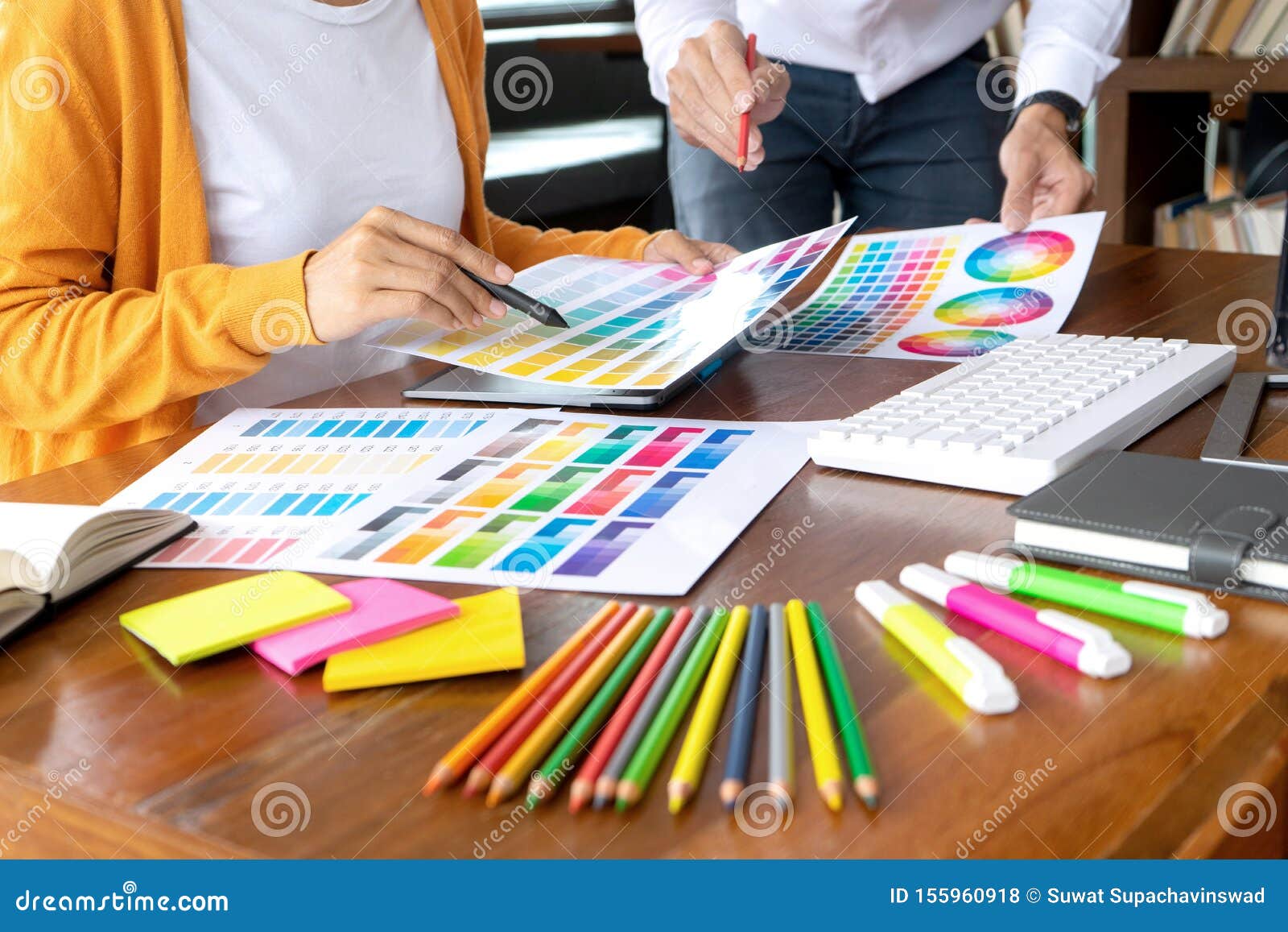 Team Work for Graphic Design Working on Wood Stock Photo - Image of ...