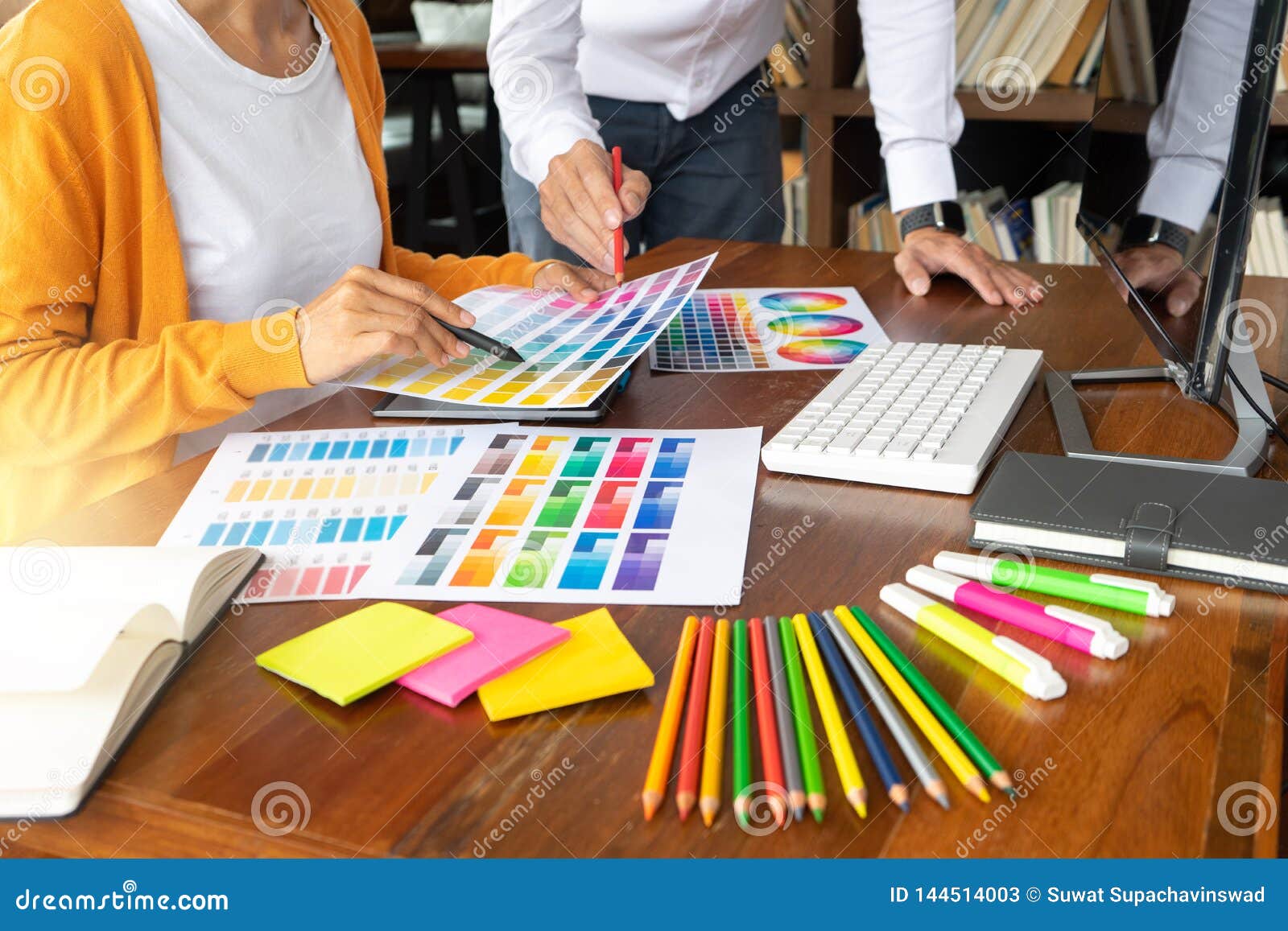 Team Work for Graphic Design Working on Wood Stock Image - Image of ...
