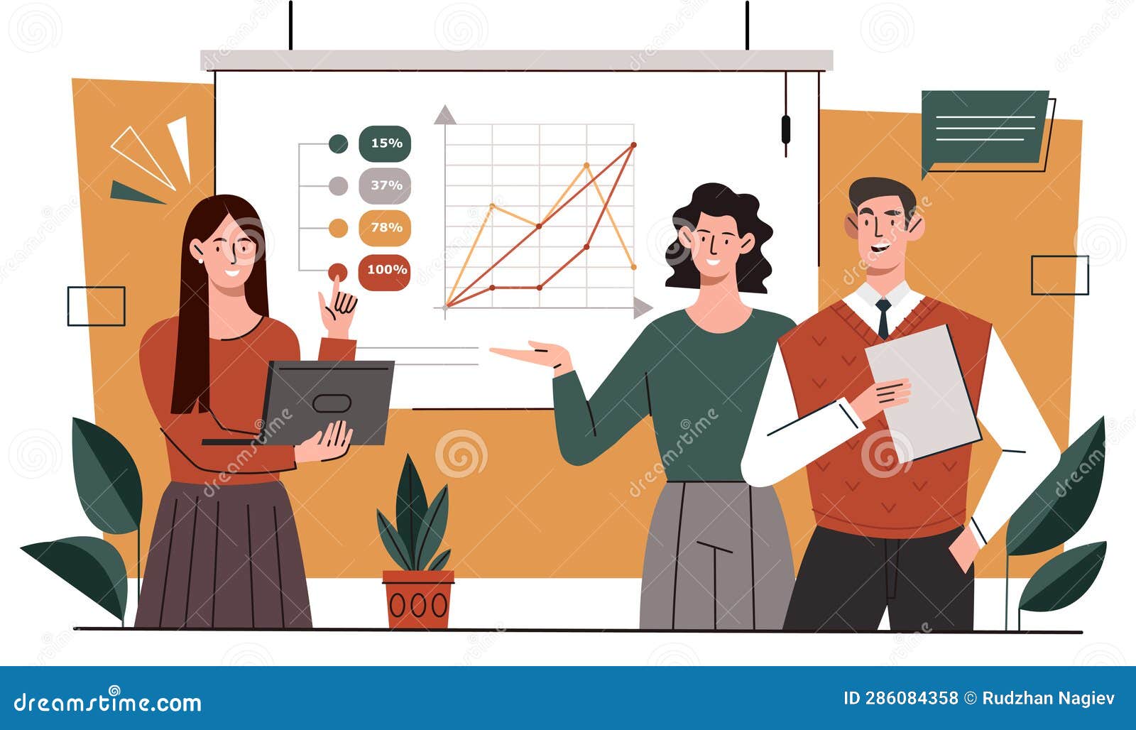 Team Work with Graphs Vector Concept Stock Vector - Illustration of ...