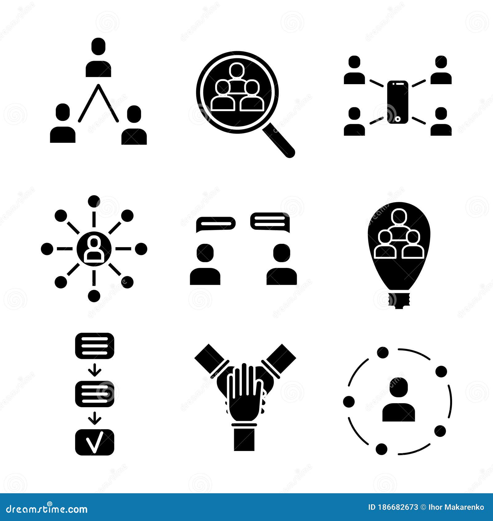 Team Work Icon Black Set on White Background Stock Illustration ...