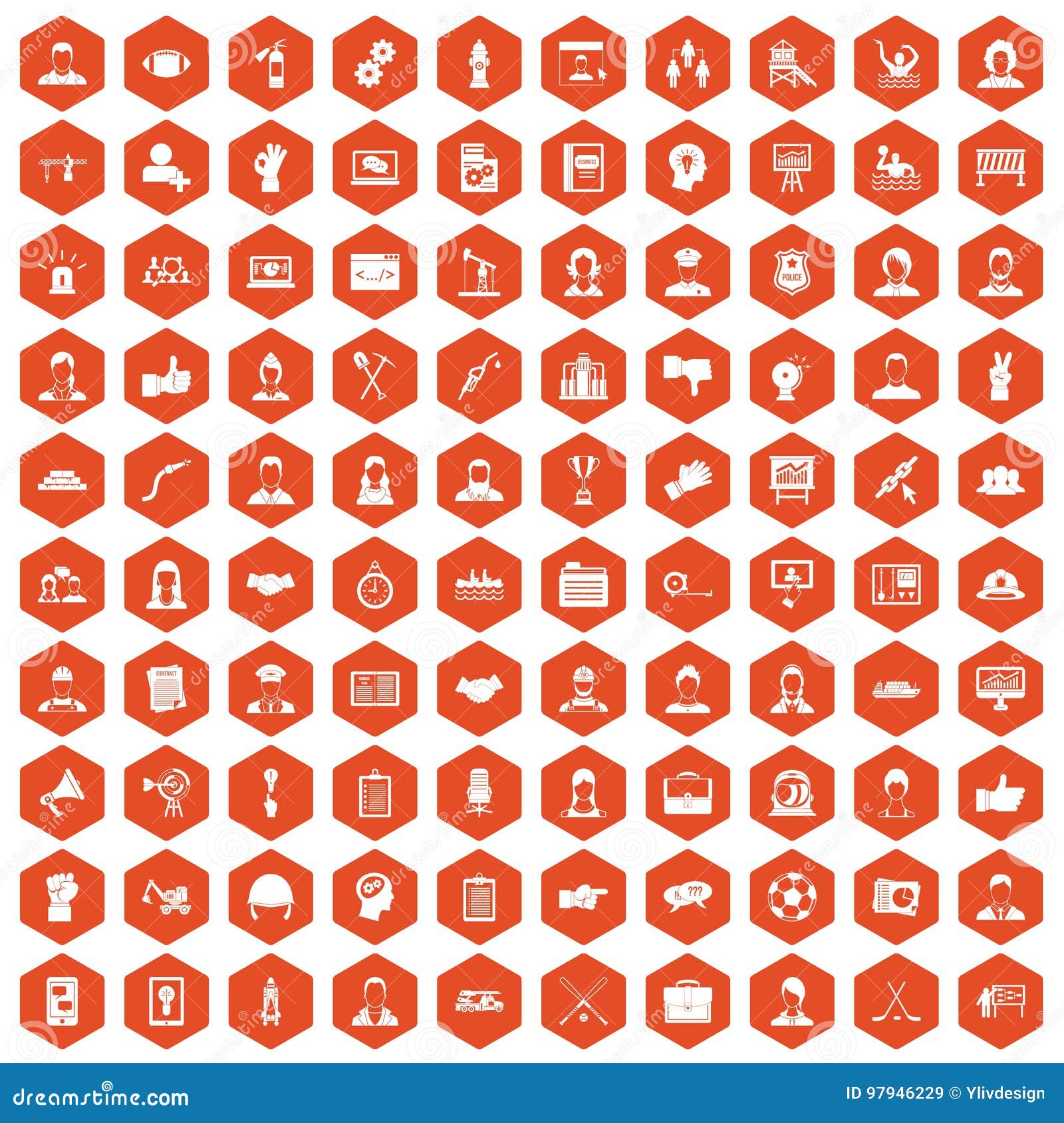 100 Team Work Icons Hexagon Orange Stock Vector - Illustration of ...