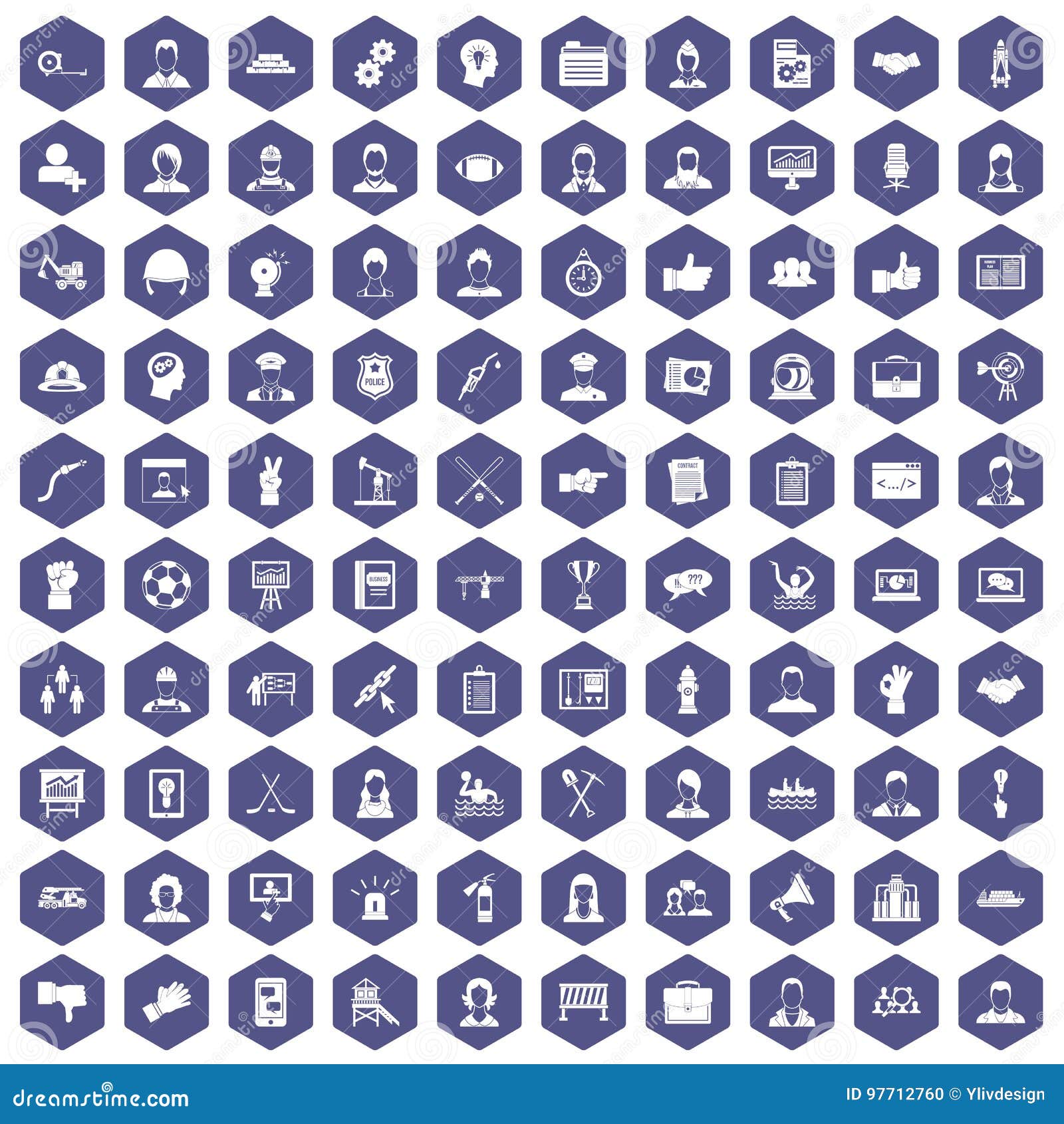 100 Team Work Icons Hexagon Purple Stock Vector - Illustration of ...