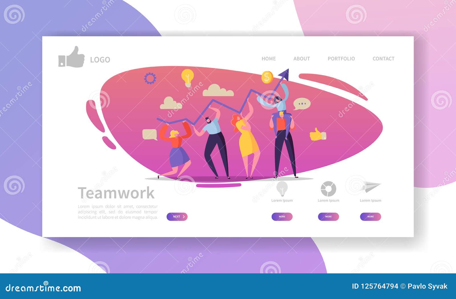 Team Work Landing Page Template. Website Layout with Flat People ...