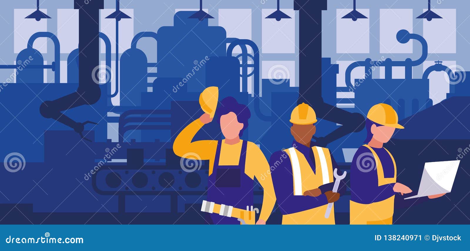 Team Work People in Factory Scene Stock Vector - Illustration of hard ...