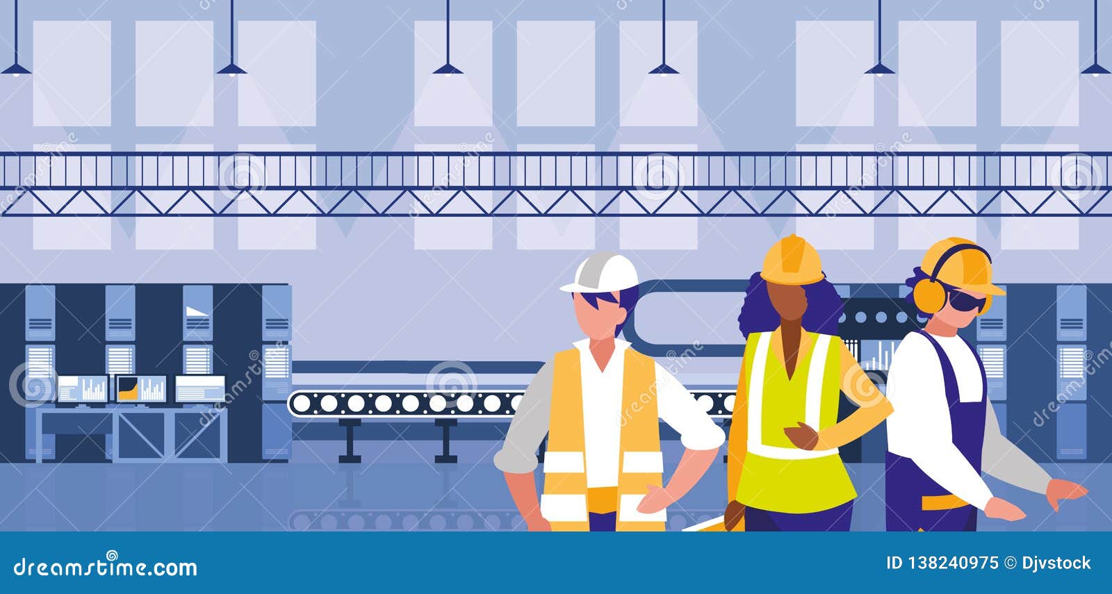 Team Work People in Factory Scene Stock Vector - Illustration of ...