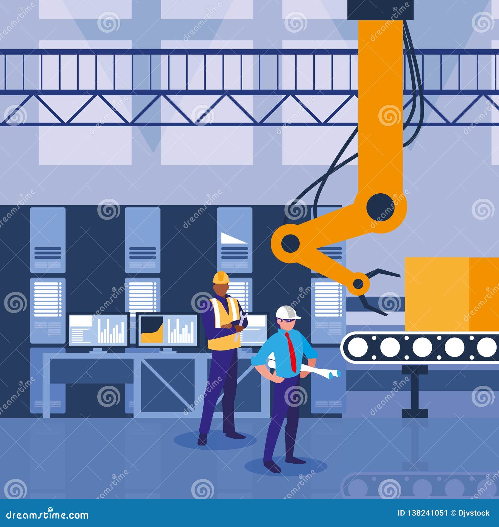 Team Work People in Factory Scene Stock Vector - Illustration of people ...