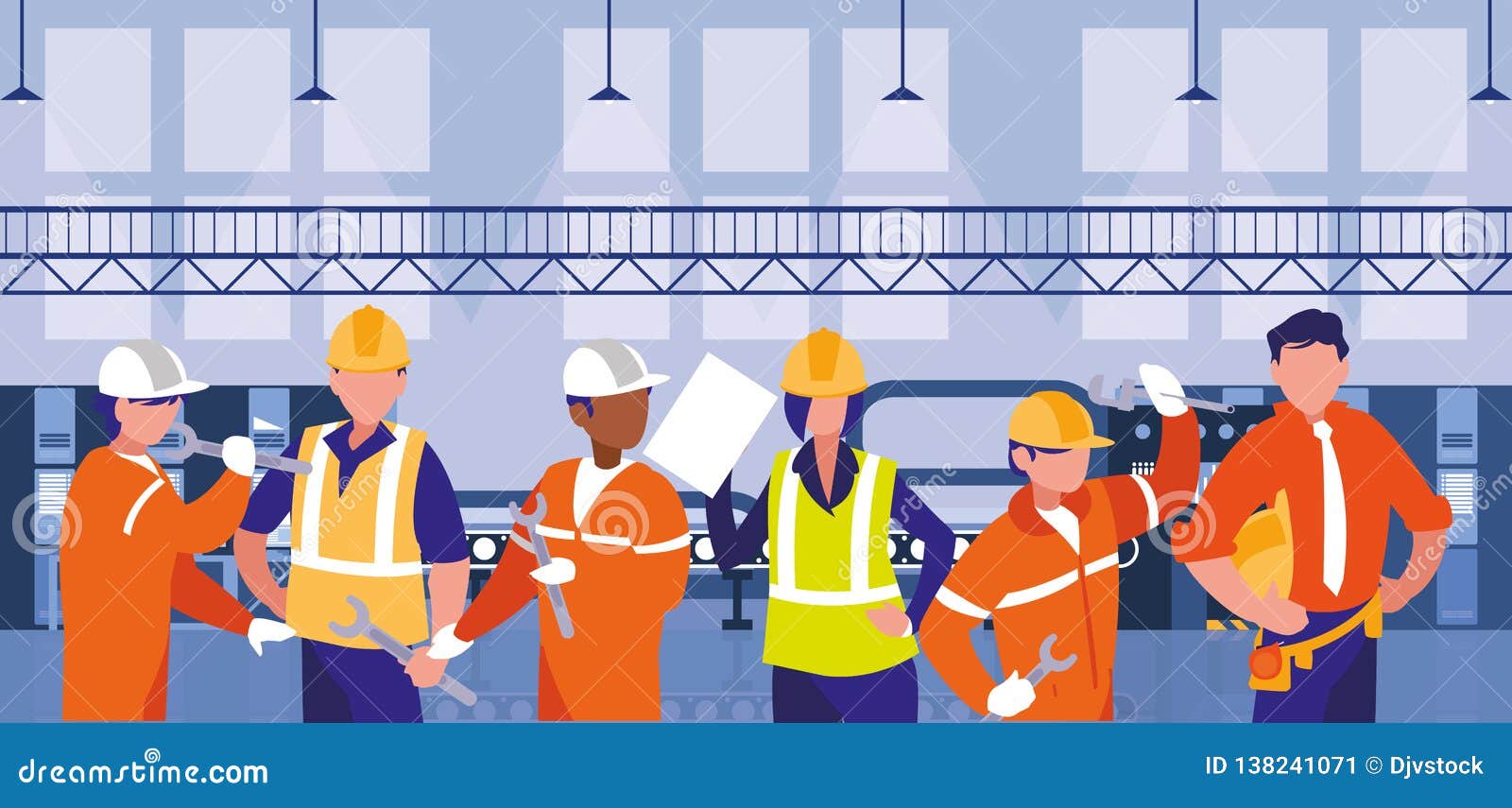 Team Work People in Factory Scene Stock Vector - Illustration of person ...