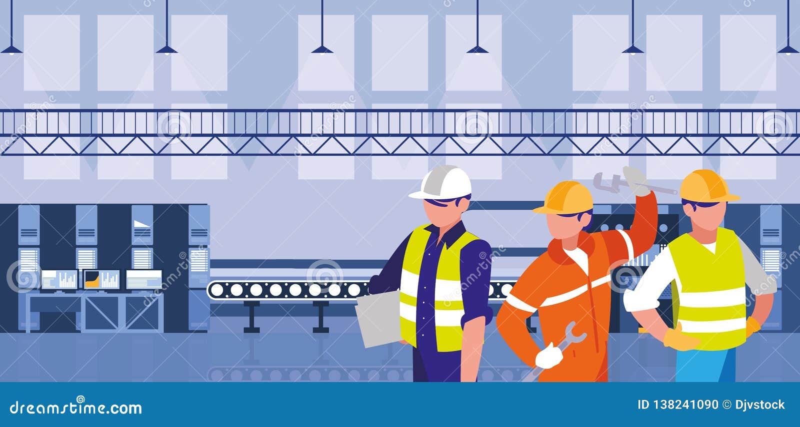 Team Work People in Factory Scene Stock Vector - Illustration of human ...