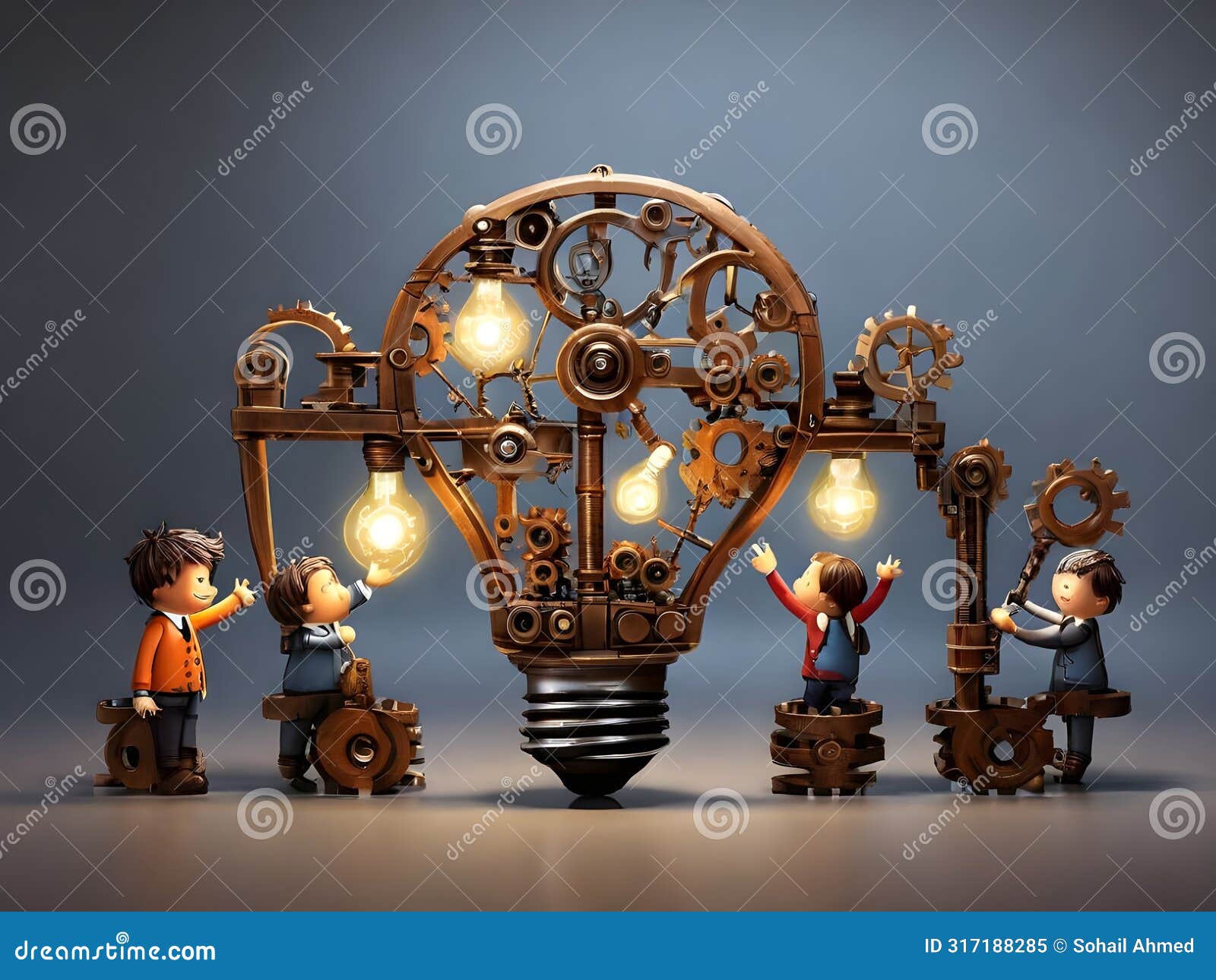 Team Work, Problem Solving and Collaboration Illustartion with Bulbs ...