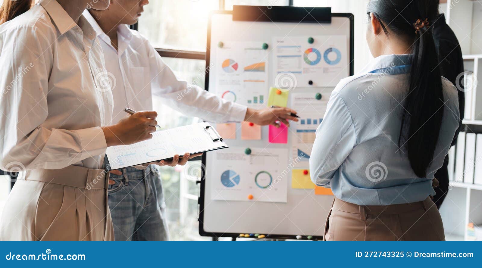 Team Work Process. Marketing Strategy Brainstorming on Board. Paperwork ...