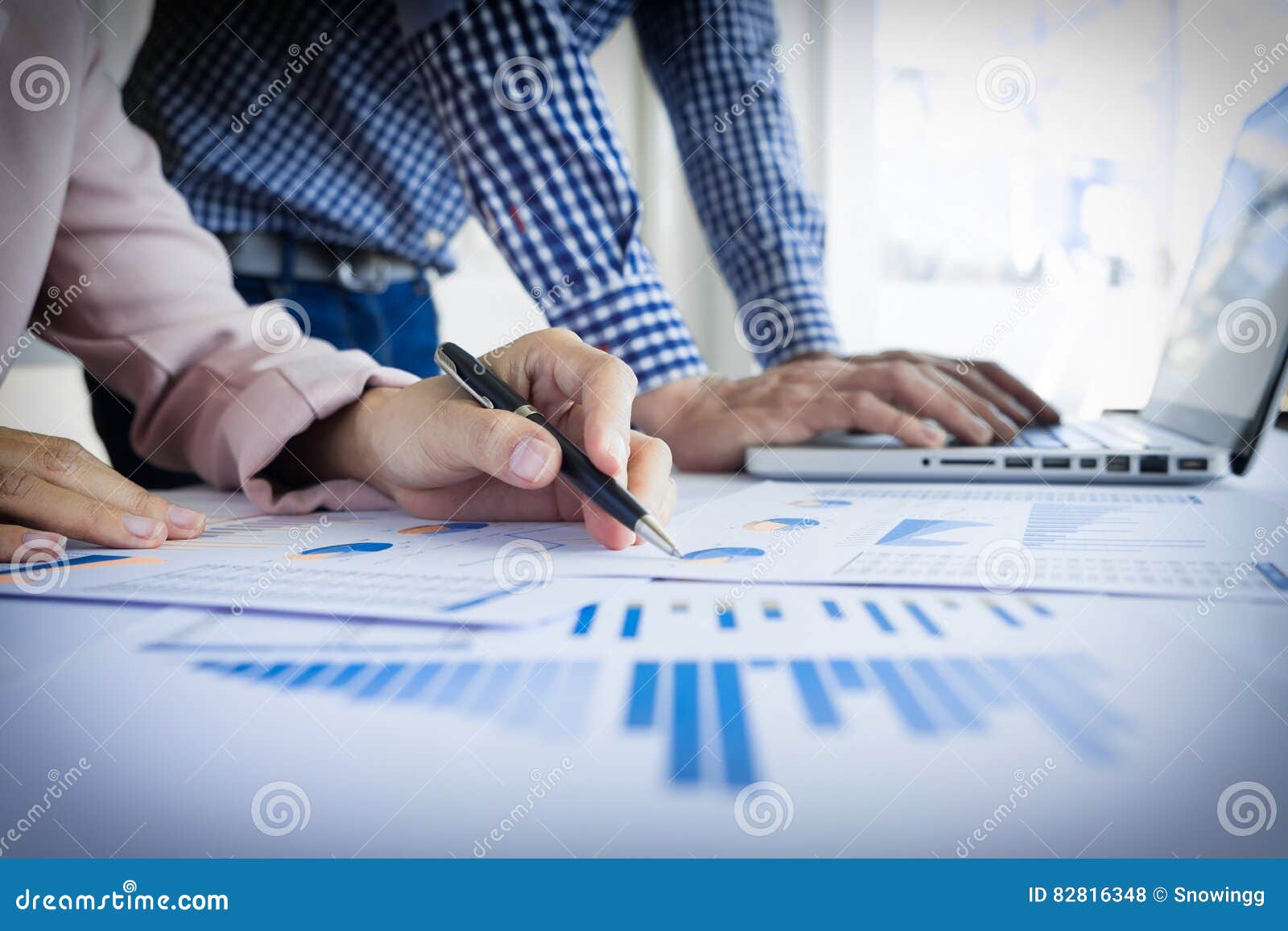 Team Work Process. Young Business Managers Crew Working with New Stock ...