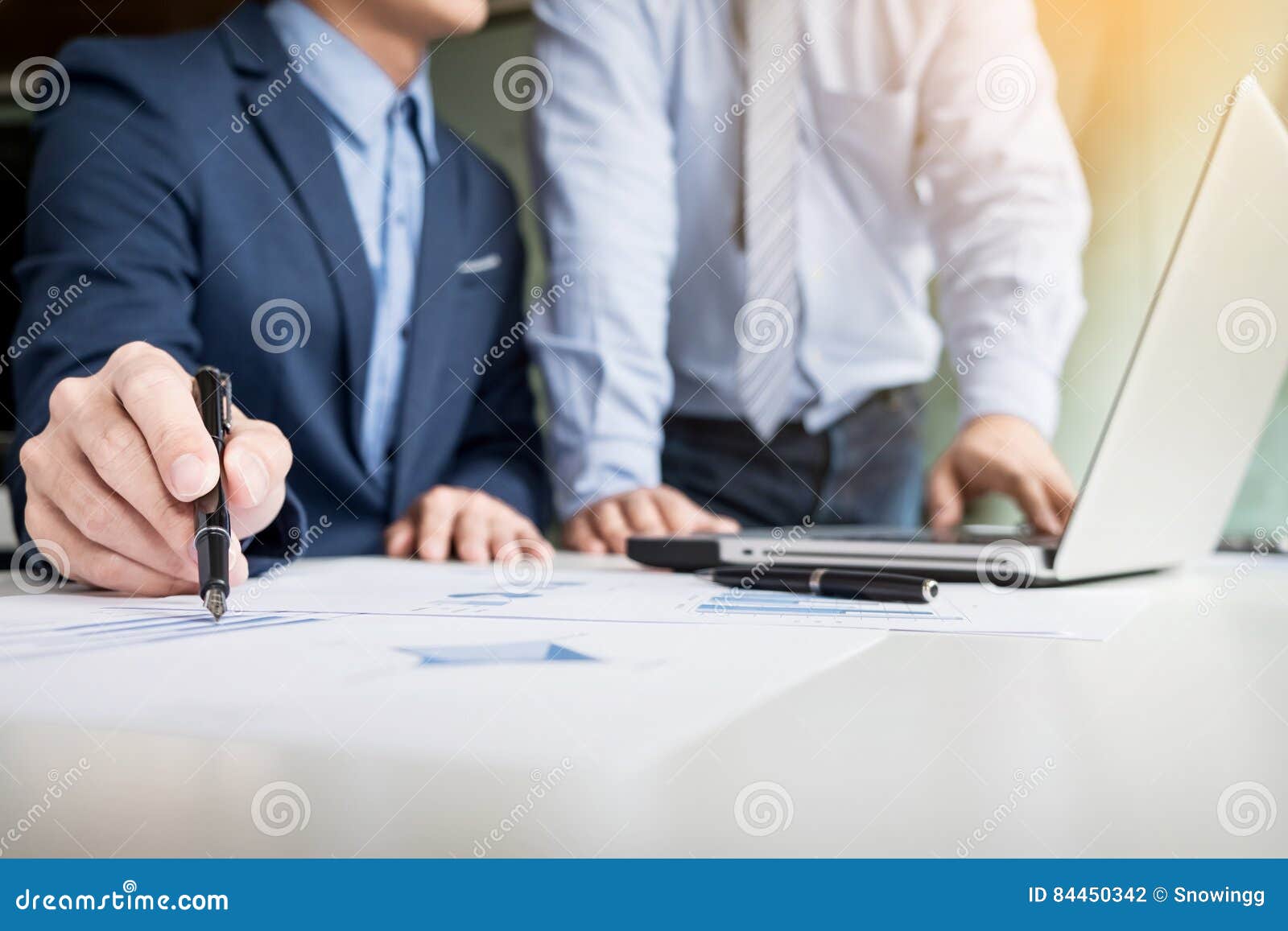 Team Work Process. Young Business Managers Crew Working with New Stock ...