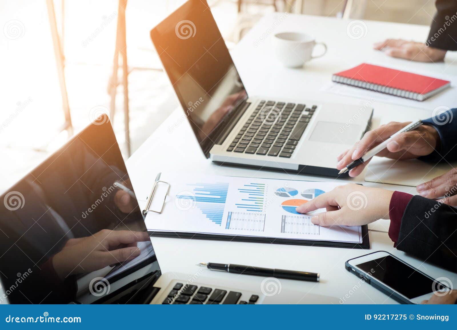 Team Work Process. Young Business Managers Crew Working with New Stock ...