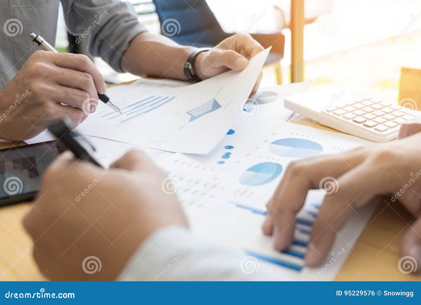 Team Work Process. Young Business Managers Crew Working with New Stock ...