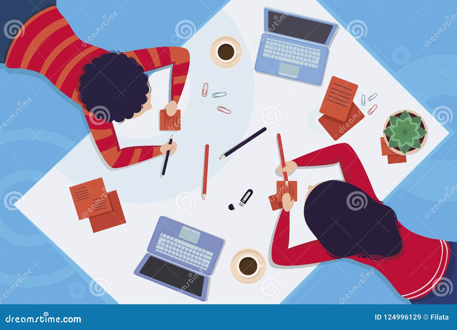 Team Work with Project View from Above Stock Vector - Illustration of ...