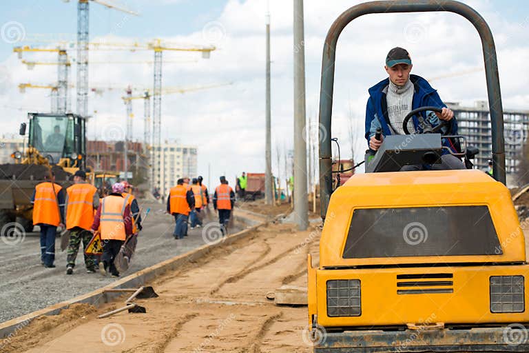 Team Work during Road Construction Stock Photo - Image of pressure ...