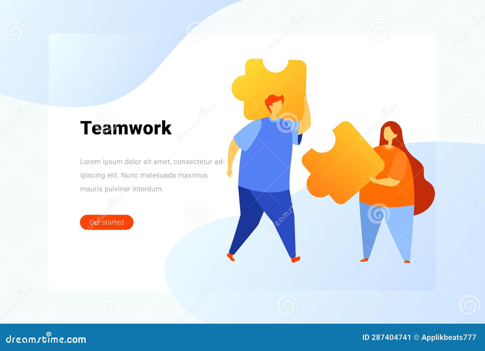 Team Work Solution Flat Vector Illustration Concept. Teamwork Coworking Creative People Man and ...
