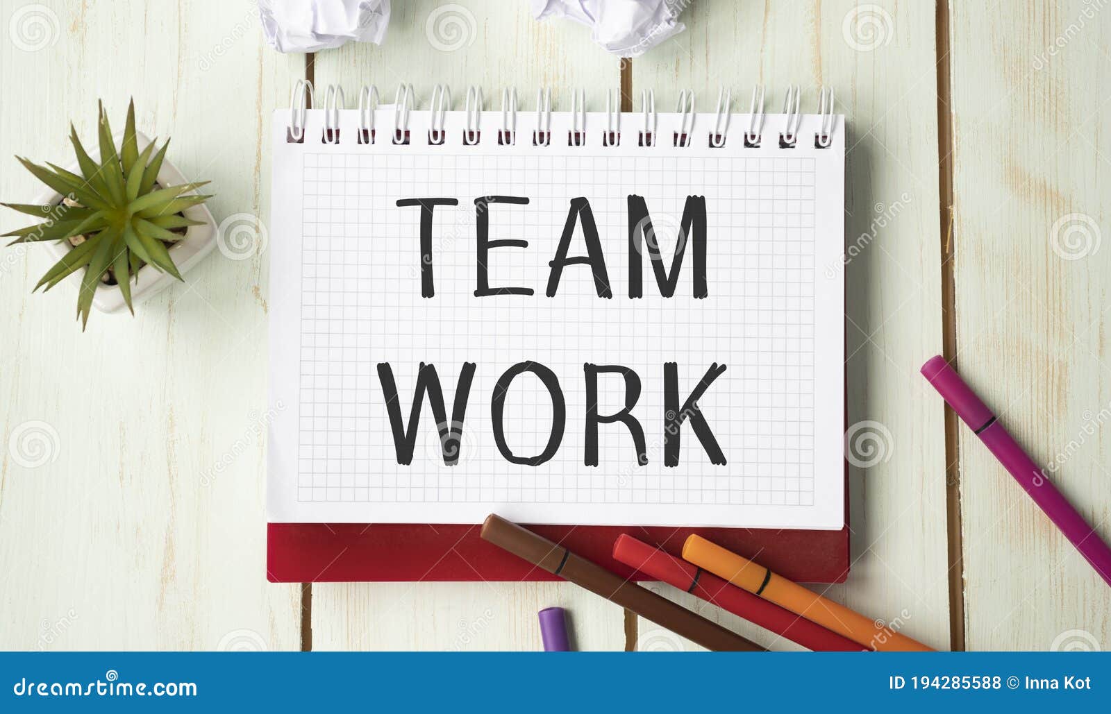 Team Work Text in Notepad with a Business Objects Stock Photo - Image ...