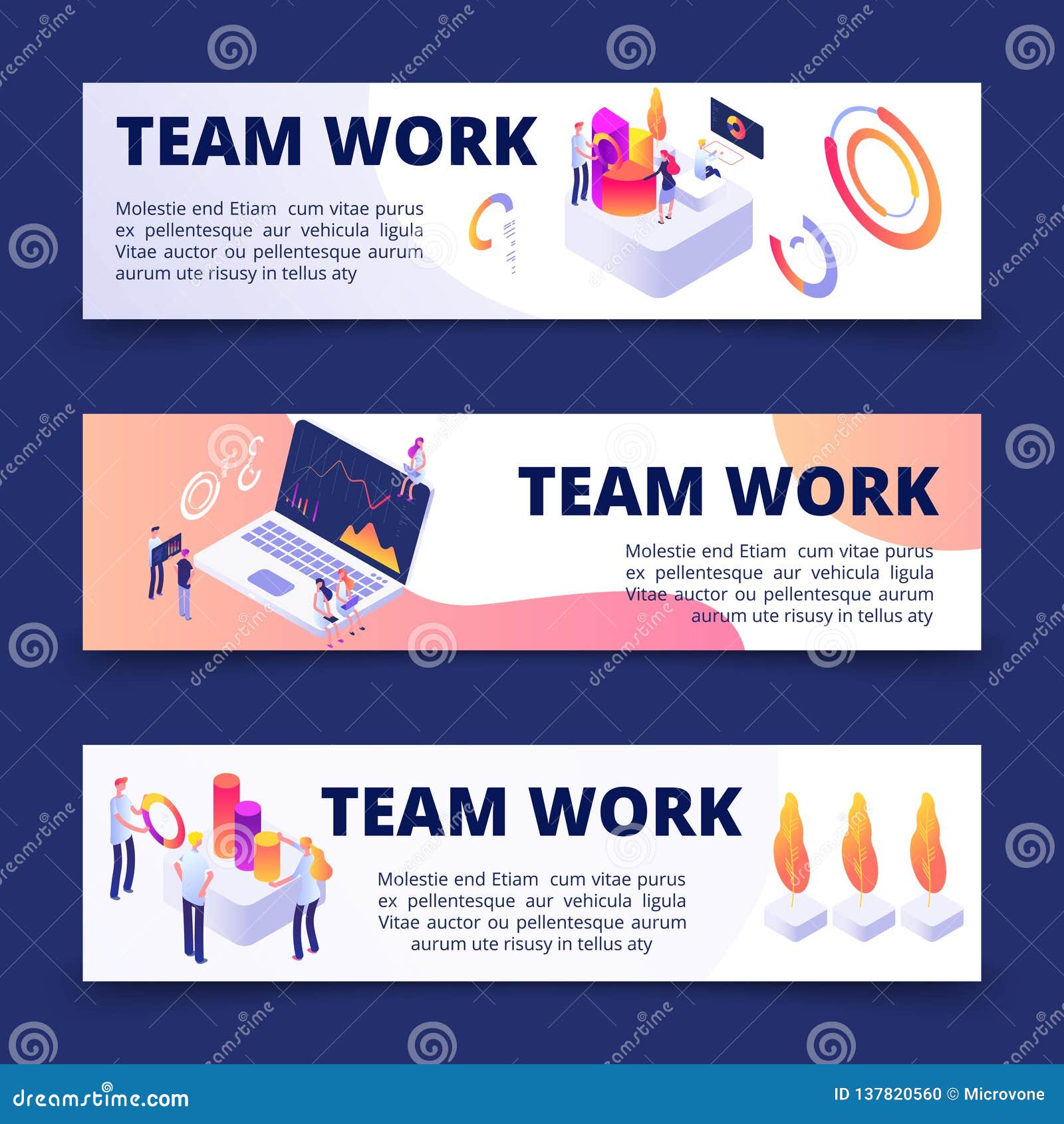 Team Work Vector Banners Template with Isometric People Stock Vector ...