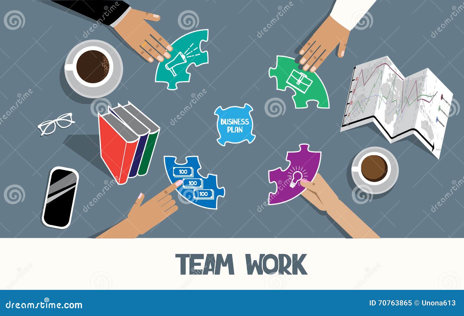 Team Work Vector Flat Illustration. Stock Vector - Illustration of ...