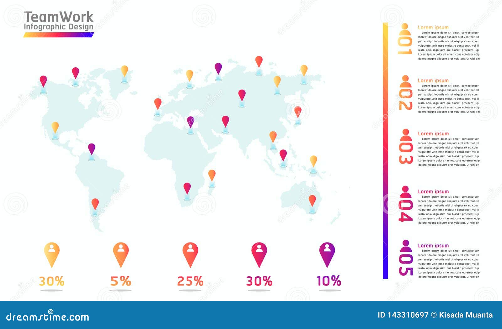 Team Work World Map Mark Point Infographic Design Vector Illustration ...
