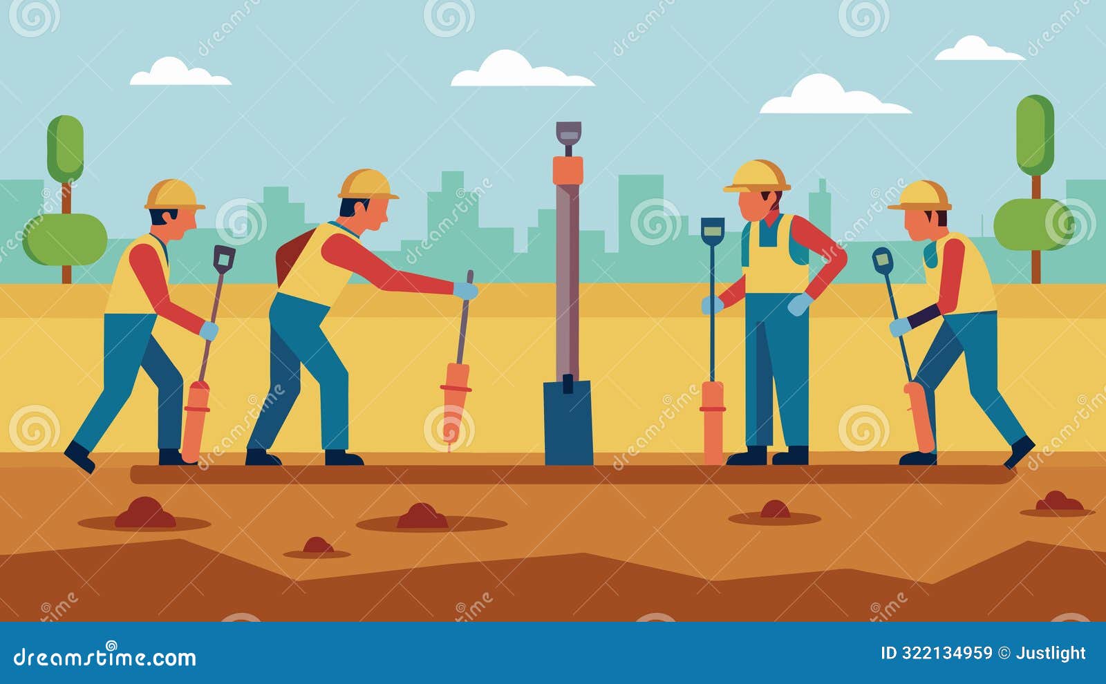 A Team of Workers Drilling Deep Holes in the Ground with Powerful ...