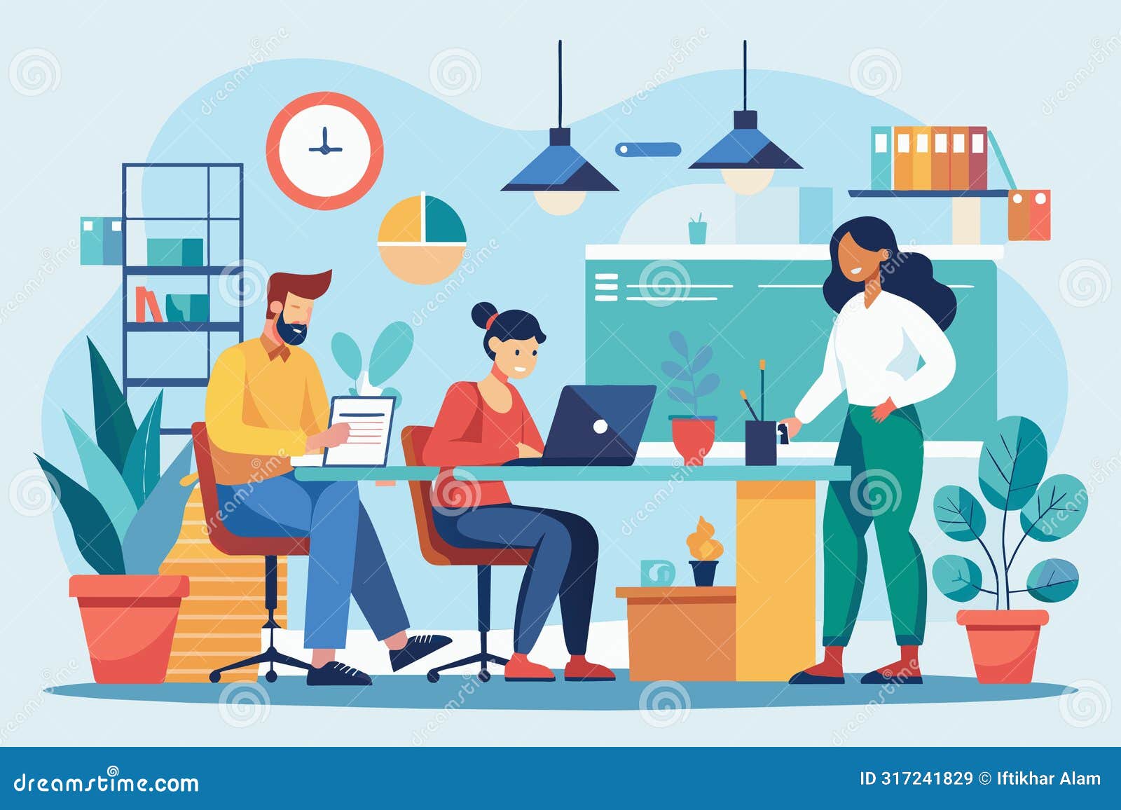 Team of Workers Focused on Laptops at Office Table, Work at Office, Simple and Minimalist Flat ...