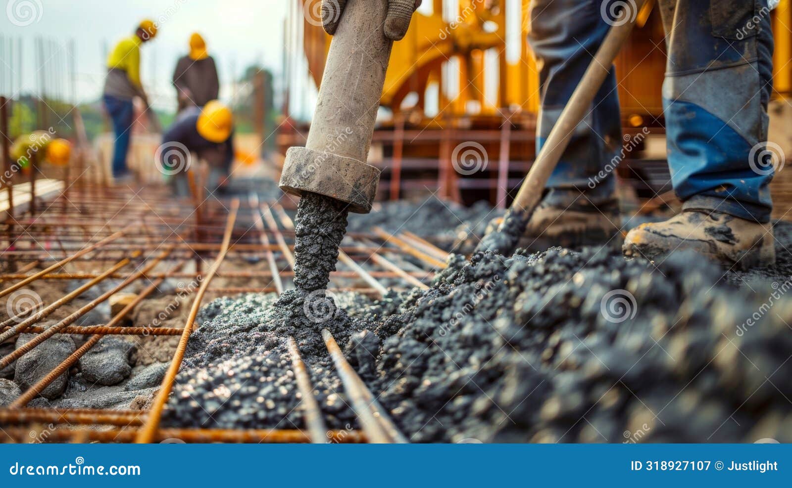 A Team of Workers is Pouring Concrete into the Foundation of the ...