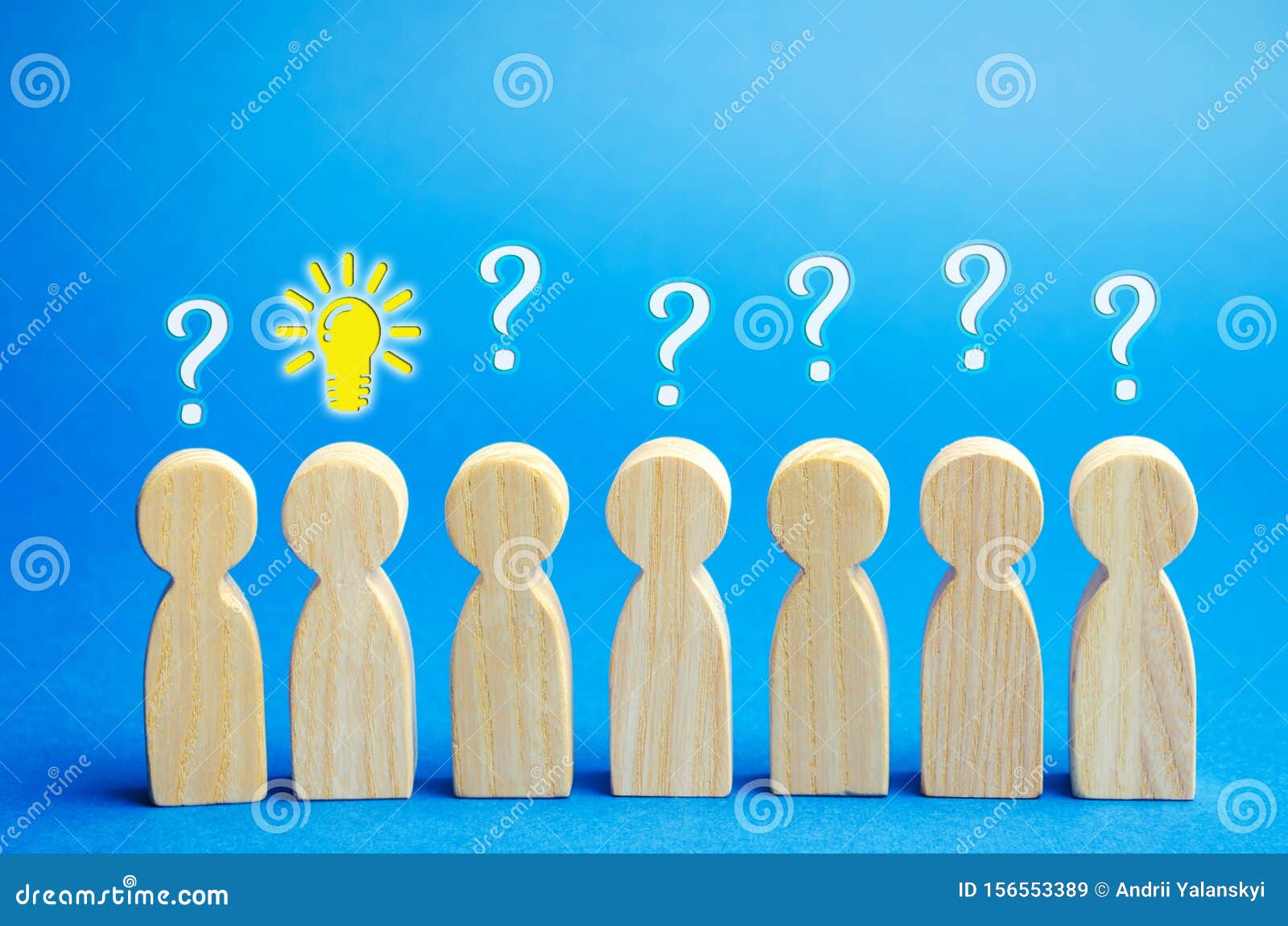 Team of Workers with Question Marks and Light Bulb of an Idea. Ideas ...
