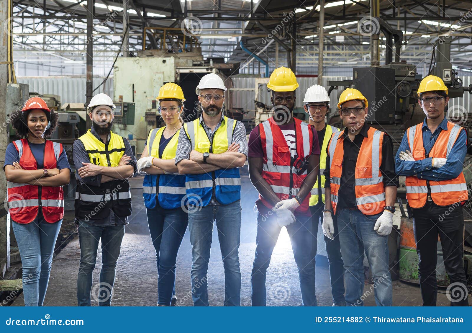 Team Workers and Workers are Standing in the Factory. Group Staff ...