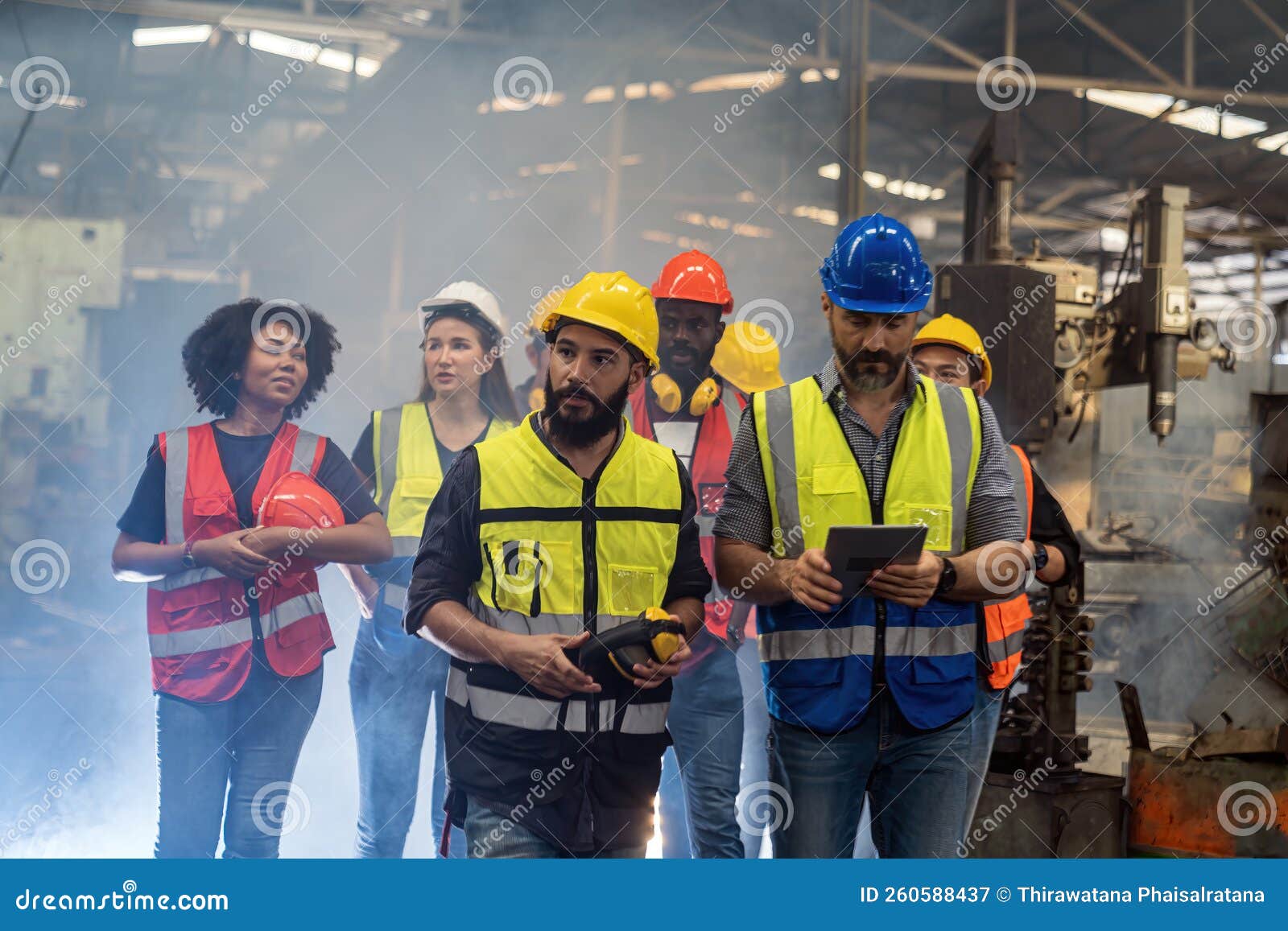 Team Workers and Workers are Standing in the Factory. Group Staff ...