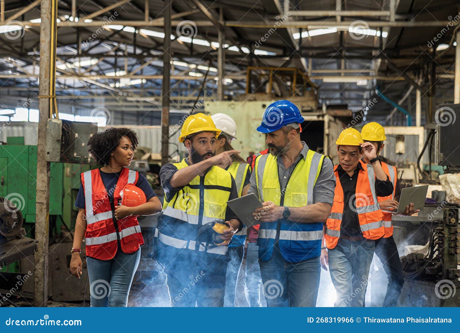 Team Workers and Workers are Standing in the Factory. Group Staff ...