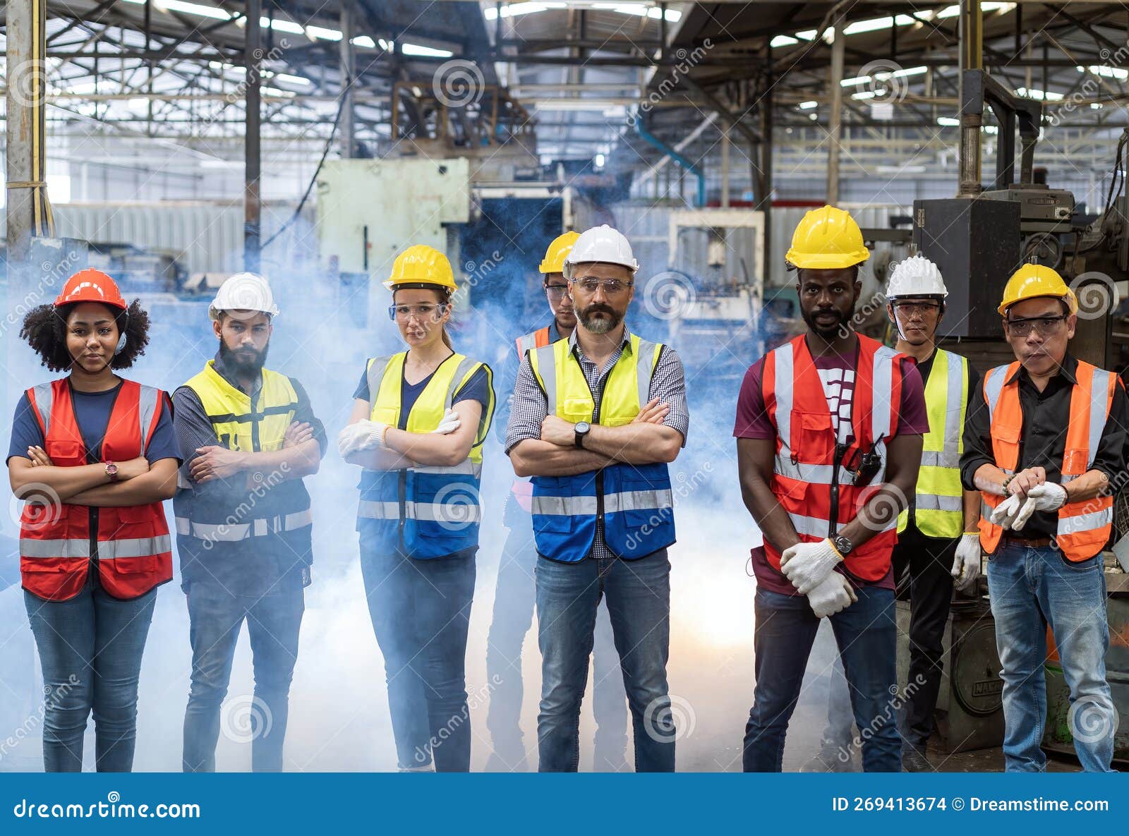 Team Workers and Workers are Standing in the Factory. Group Staff ...