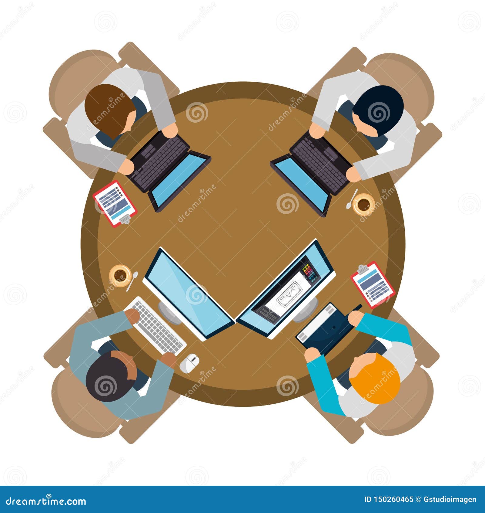 Team Workers Using Computers in the Workplace Stock Illustration ...