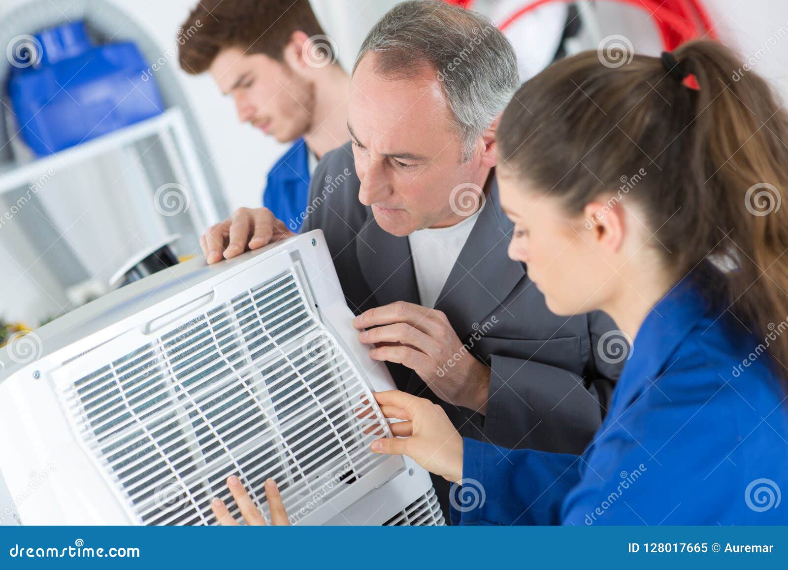 Team Working on Air Conditioning Unit Stock Image - Image of grill ...