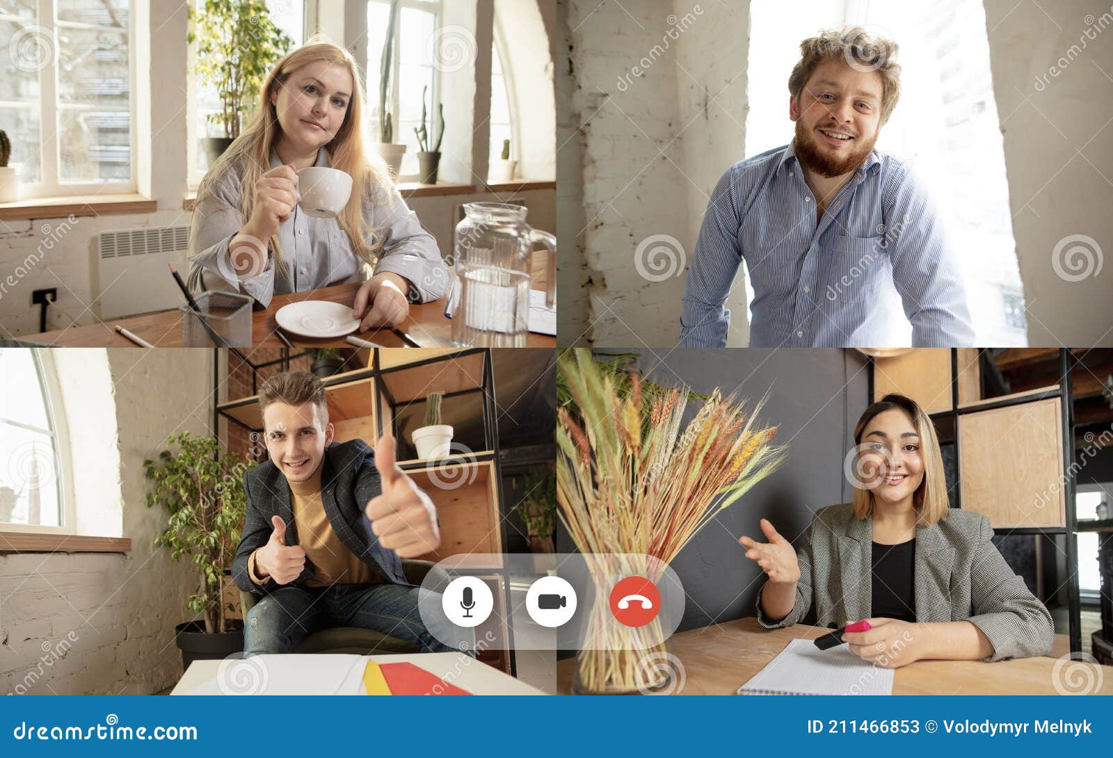 Team Working by Group Video Call Share Ideas Brainstorming Use Video ...