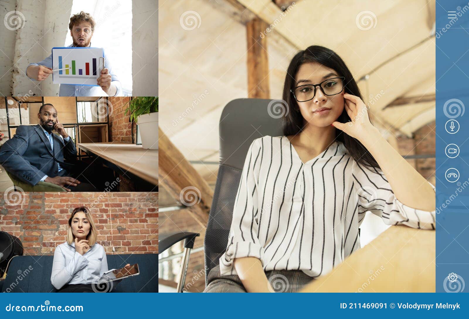 Team Working by Group Video Call Share Ideas Brainstorming Use Video ...